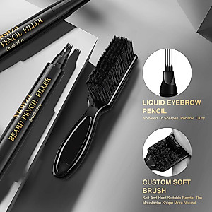Beard Pencil Filler,Meliza Beard Pen,Waterproof Proof & Sweat Proof,Beard Pencil Filler for Men Long Lasting Coverage Natural Finish Beard Pencil (Black)