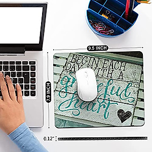 Wknoon Gaming Mouse Pad Custom, Begin Each Day with A Grateful Heart Quotes Rustic Turquoise Wood Design, Inspirational Bible Verse Scripture Quote Mouse Pads