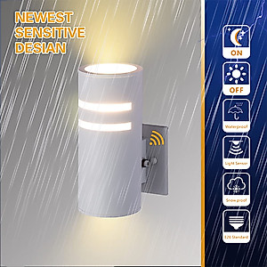 TengXin Dusk to Dawn Sensor Outdoor Wall lamp, Outdoor Lighting with Stainless Steel 304,Black Finish Up Down Light for Garden,Patio Bedroom and Living Room(8.7" Height,No Bulbs)