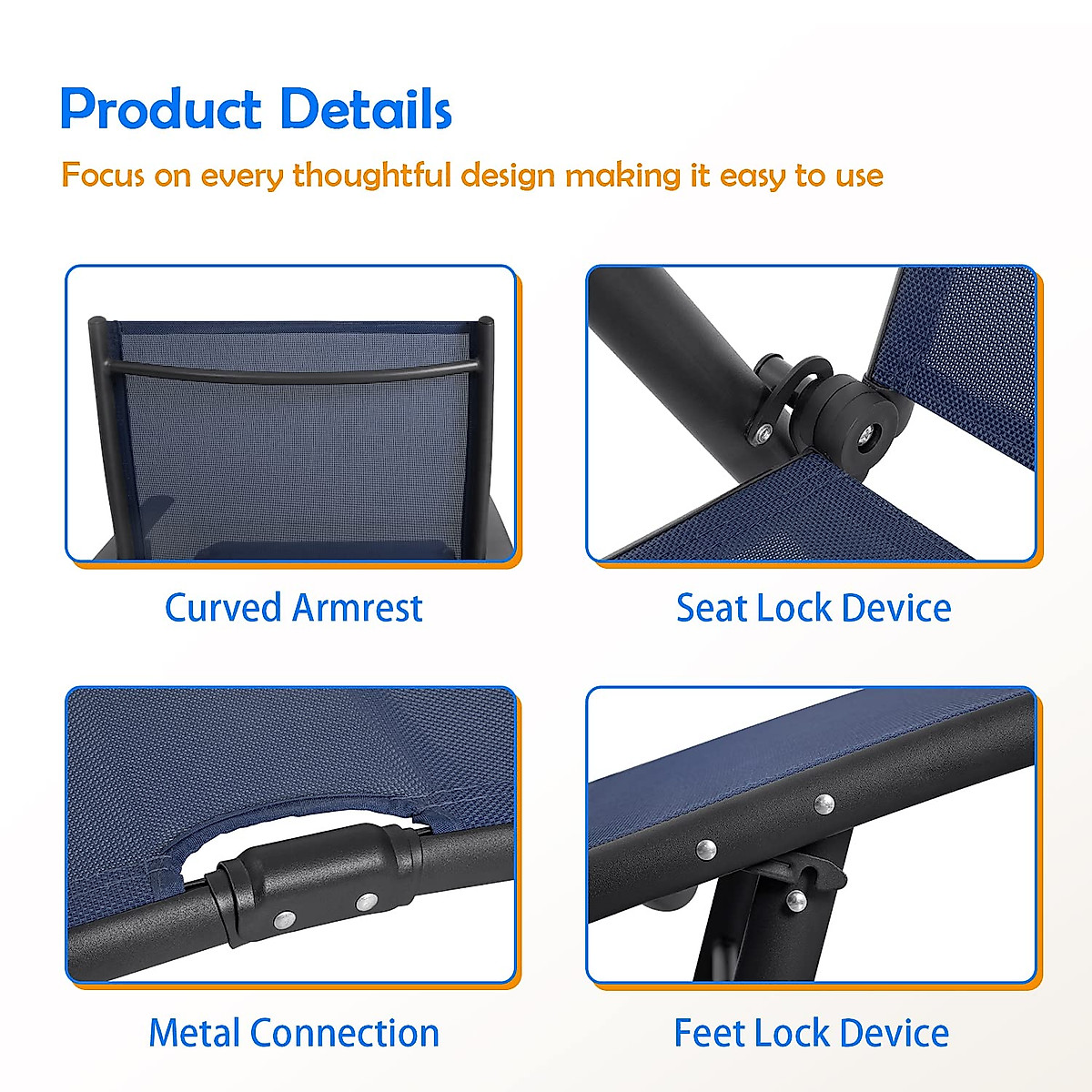 Devoko Patio Lounge Chairs Outdoor Chaise Lounge Beach Pool Side Folding Recliner Adjustable Lounge Chair Set of 2 (Blue)