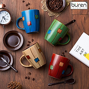 12 Piece Coffee Mugs Set of 4 - Ceramic Coffee Cups With Saucers and Spoons in Handle, Microwave and Dishwasher Safe - Great for Gifting