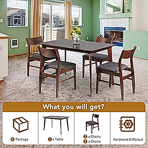 Koreyosh Wood Dining Table Set for 4 Mid Century Small Kitchen Breakfast Table and Chairs Set Farmhouse Industrial Style Solid Wood Room Table Set Rustic Furniture