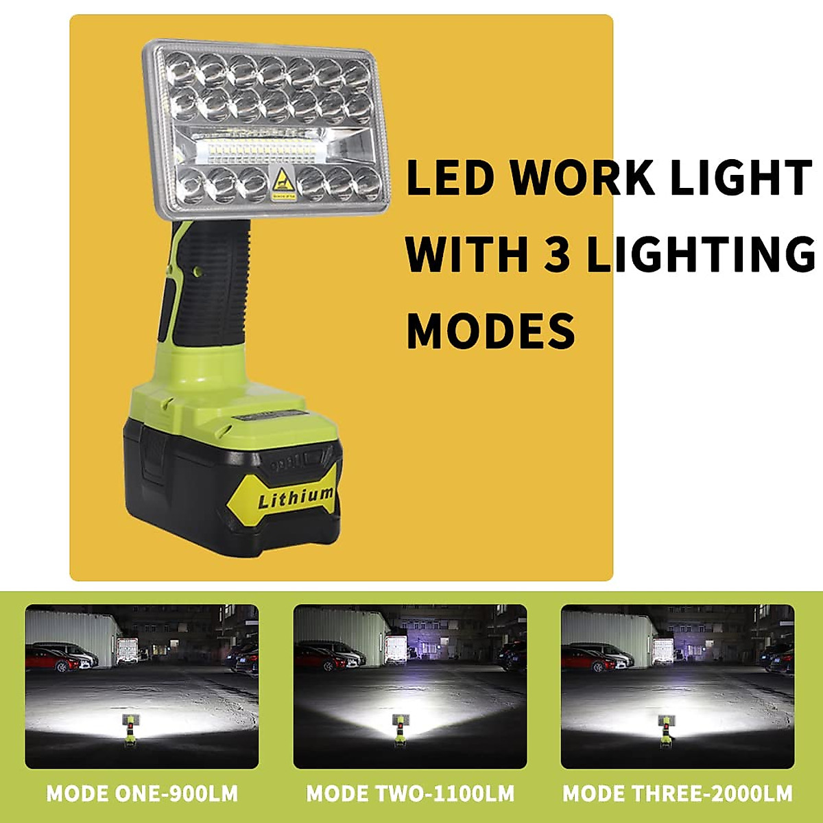 DTEZTECH 18W LED Work Light for Ryobi One+ 18V Li-ion Ni-Cad Ni-Mh Battery, 2000LM Zinc Alloy Flashlight Spotlight with 3 Light Modes, 110 Degree Pivoting Head Indoor Outdoor Use……