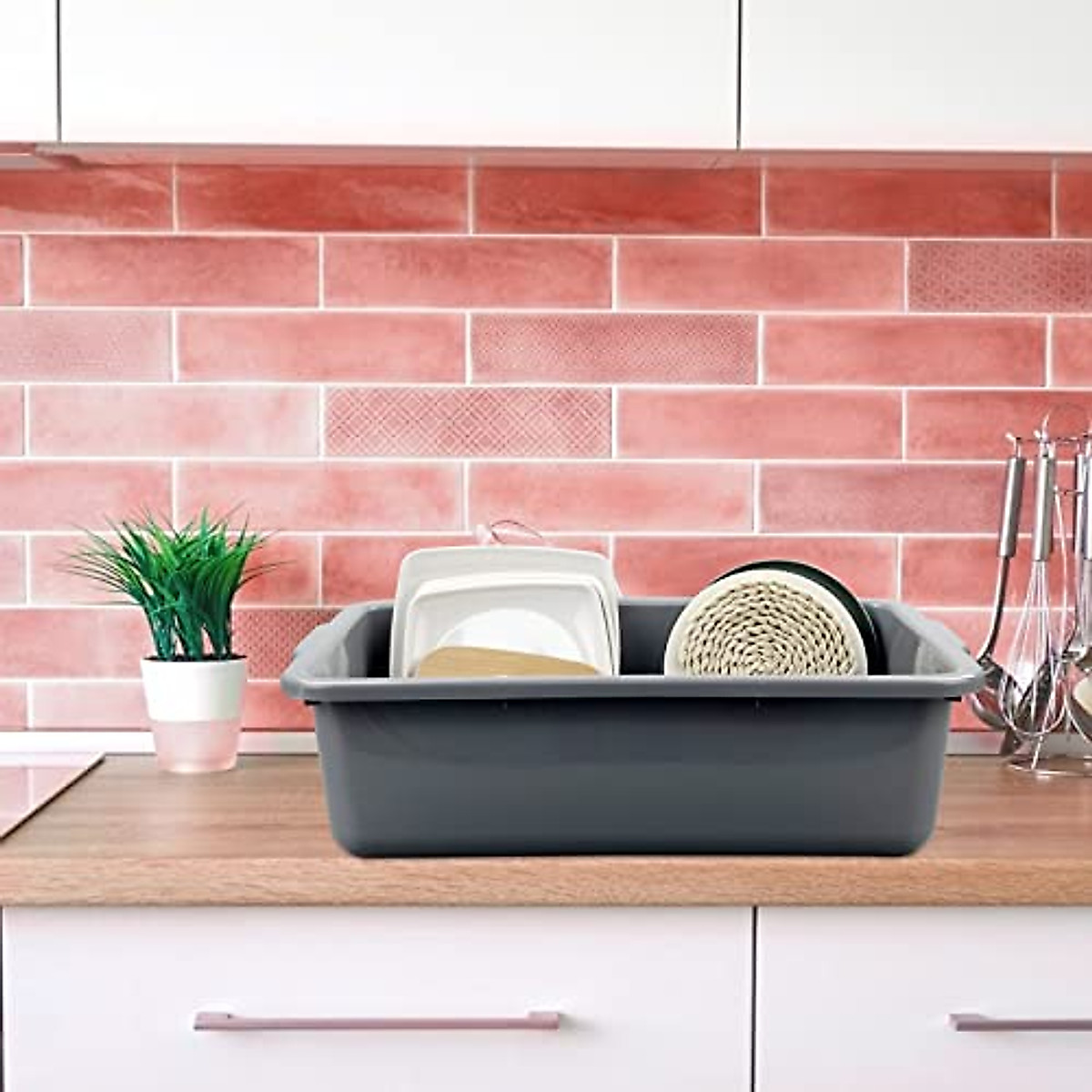 Obstnny 4-Pack 32 L Plastic Commercial Bus Tub, Large Utility Bus Boxes, Gray