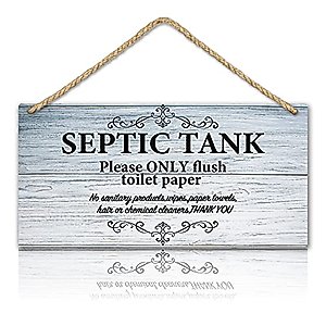 TOARTi Bathroom Quote Wood Sign-12.5x25cm,Toilet Rule Wooden Plaque Hanging Wall Art, Septic Tank Toilet Notes Hanging Bathroom Restroom Door Decoration