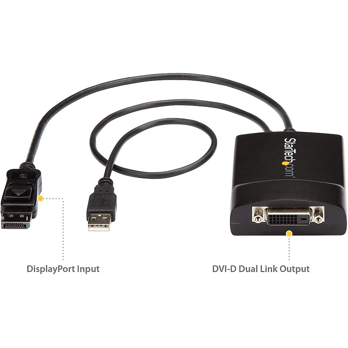 StarTech.com DisplayPort to DVI Dual Link Active Adapter - DisplayPort to DVI-D Adapter Video Converter 2560x1600 60Hz - DP 1.2 to DVI Monitor - USB Powered - Latching DP Connector (DP2DVID2)