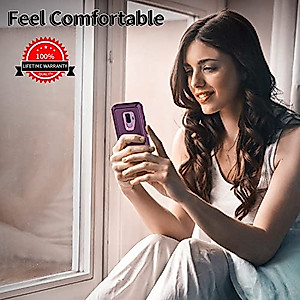 Mieziba for Galaxy S9 Case, Heavy Duty Shockproof Dust/Drop Proof 3 Layer Full Body Protection Rugged Durable Cover Case for Galaxy S9, Purple/Pink