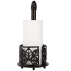 MEIGUI Cast Iron Paper Towel Holder Stand Roll Dispenser Stand for Kitchen Countertop & Dining Room Table, Coffe Gold