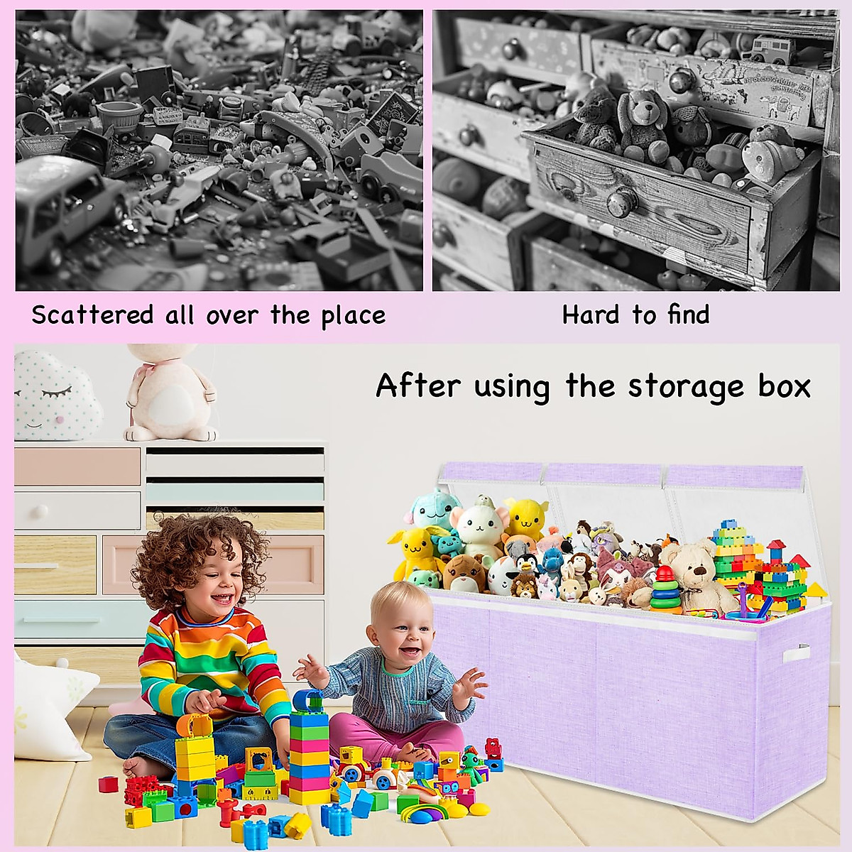 Extra Large Toy Box, Toy Storage Organizer with Lid, Oxford Fabric Collapsible Sturdy Toy Chest Bins Baskets for Livingroom,Playroom, Nursery, Bedroom, Closet (Purple)