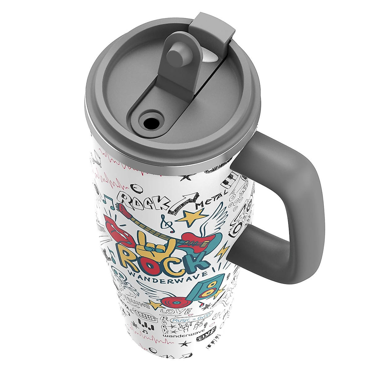 40 oz Insulated Tumbler with Handle, Stainless Steel Straw and silicone sleeves, Leakproof Travel Mug for Water, Iced Tea or Coffee, Insulated Cup Gifts for Women & Men, Music Pattern