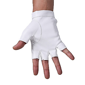 JISEN Men PU Leather Punk Half Finger Snap Performance Gloves White