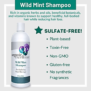 Organic Excellence Natural Organic Shampoo, Wild Mint & Rosemary, Chemical Free, Plant-Based, Toxin-Free, Cruelty-Free, Certified Herbs & Oils For Healthy Full-Bodied Hair 16 fl. oz