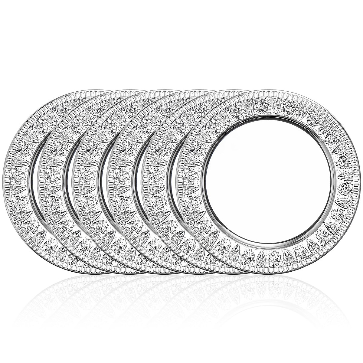 ZENFUN 6 Pack 12" Stainless Steel Charger Plates, Round Metal Plates with Flower Pattern, Large Serving Camping Plates for Home Kichten, Banquets, Parties, Restaurants