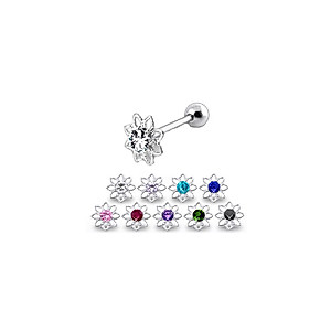 316L Surgical Steel Ear Cartilage Helix Tragus Ring 7mm Fuchsia Hot Pink Flower 17G