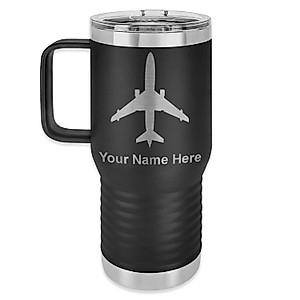 LaserGram 20oz Vacuum Insulated Travel Mug with Handle, Jet Airplane, Personalized Engraving Included (Black)