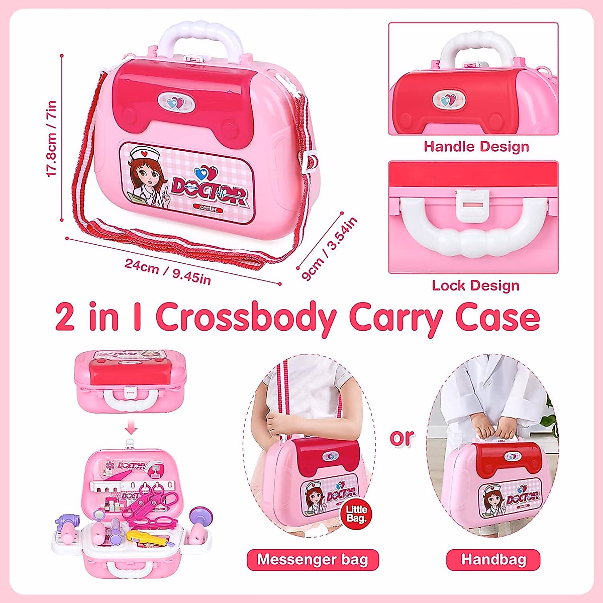 GINMIC Kids Doctor Play Kit, 22 Pieces Pretend Play Doctor Set with Halloween Role Play Doctor Costume and Carry Case for Toddlers and Kids, Medical Dr Kit Toys for Girl Age 3 4 5 6 7 Year Old