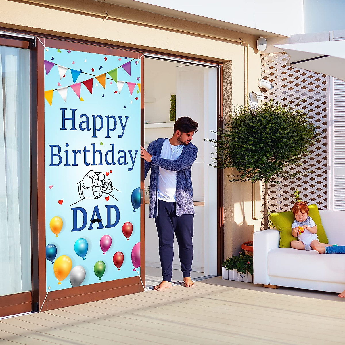 Labakita Blue Happy Birthday Dad Door Banner, Men's Birthday Decorations, Father Birthday Party Banner, Happy Birthday Banner for Men