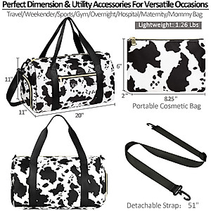 Vankor Gym Bag for Women with Shoe Compartment, Waterproof Sports Duffle Bag, Medium-17.5 Inch, Cow Print