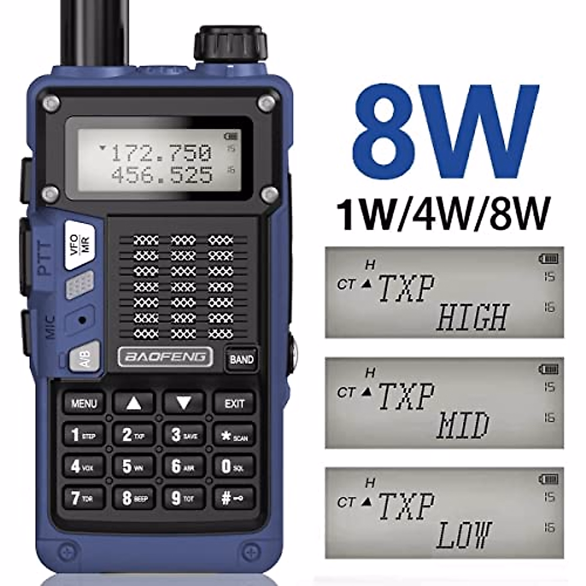 Baofeng Radio Handheld Ham Radio UV-S9 Pro 8W High Power Dual Band Portable Two Way Radio with Battery and USB Charger Cable Upgrade of UV-5R Walkie Talkies(Blue)