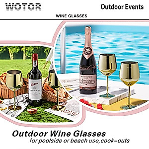 WOTOR Gold Wine Glasses Set of 2 with Wine Stopper, 18oz Unbreakable Gold Goblet, Stainless Steel Wine Glass, Fancy, Unique and Portable Metal Wine Glass, Ideal Gift for Wine Lovers