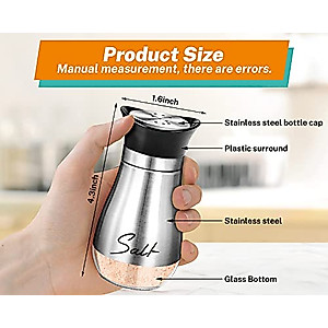Salt and Pepper Shakers Set,4 oz Glass Bottom Salt Pepper Shaker with Stainless Steel Lid for Kitchen Cooking Table, RV, Camp,BBQ Refillable Design (Sliver)