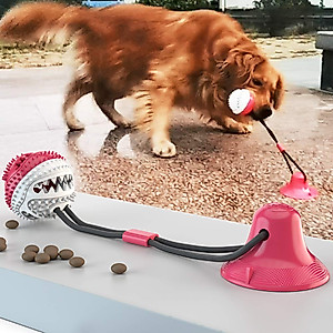 Dog Toys for Aggressive Chewer Dog Ball with Suction Cup Training IQ and Interactive Food Treat, Chewers Dog Toothbrush Interactive Ropes Toy Pet Teeth Cleaning Food Grade Non-Toxic Dental Pet Toy