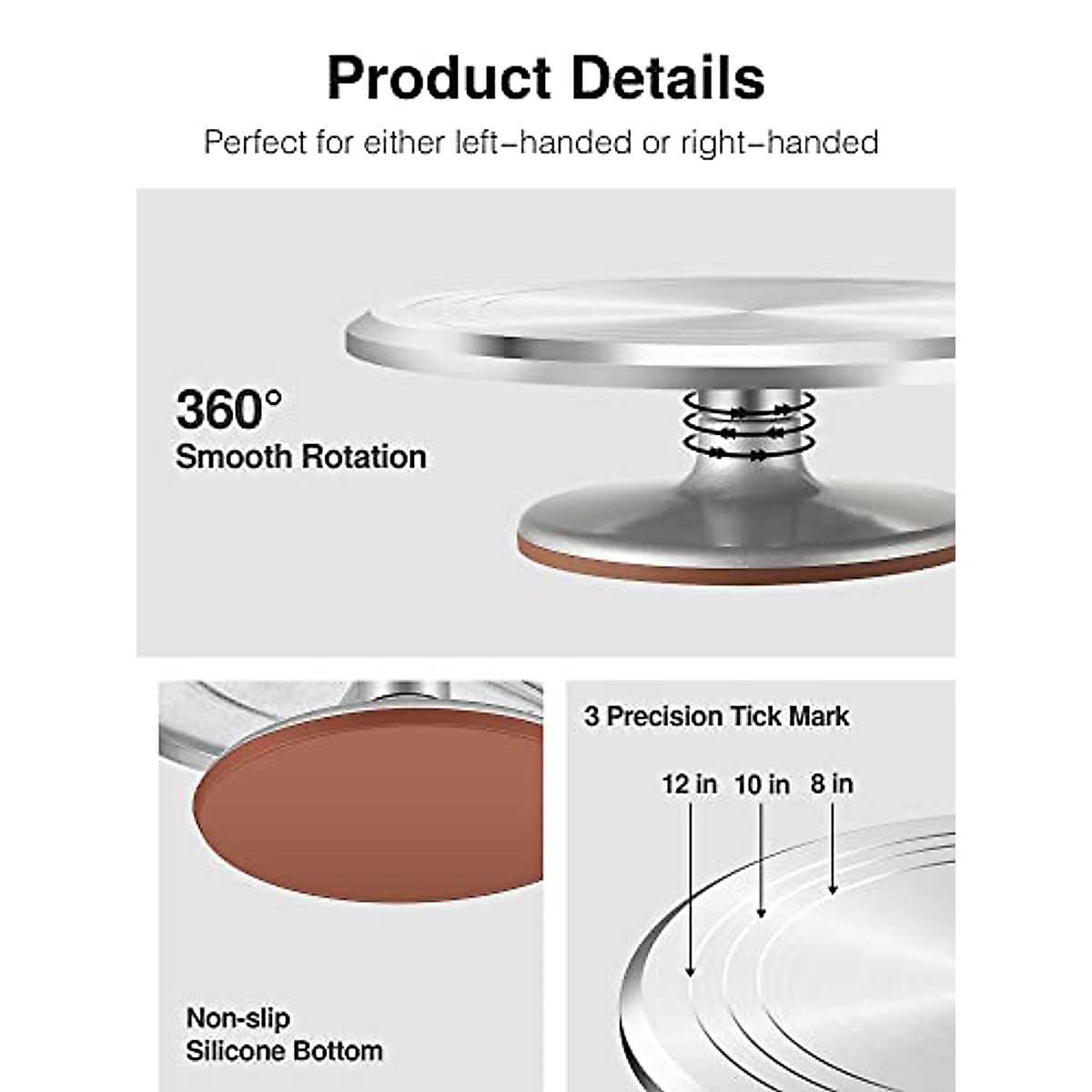 Puroma 8-in-1 Aluminium Alloy Rotating Cake Turntable 12'' Revolving Cake Decorating Stand with 3 Angled Icing Spatula, 3 Icing Comb for Pastries, Cupcakes and Cake Decorations