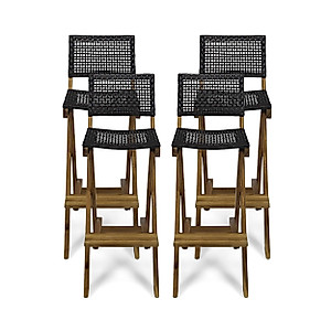 GDFStudio Outdoor Folding Acacia Wood Barstools (Set of 4), Teak and Brown