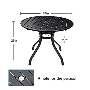 LEVELEVE 1 Piece Patio Dining Table,Outdoor Furniture 38"x 38" Metal Slatted Table with 1.5" Umbrella Hole,Outside Porch Deck Balcony Backyard Table(Round)