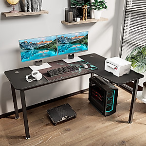 It's_Organized L Shaped Gaming Desk, 60 Inch Corner Computer Desk, Study Writing Desk, Ergonomic Gaming Table Workstation with Large Mouse Pad, Sturdy Metal Frame, Easy to Assemble, Right Side Black