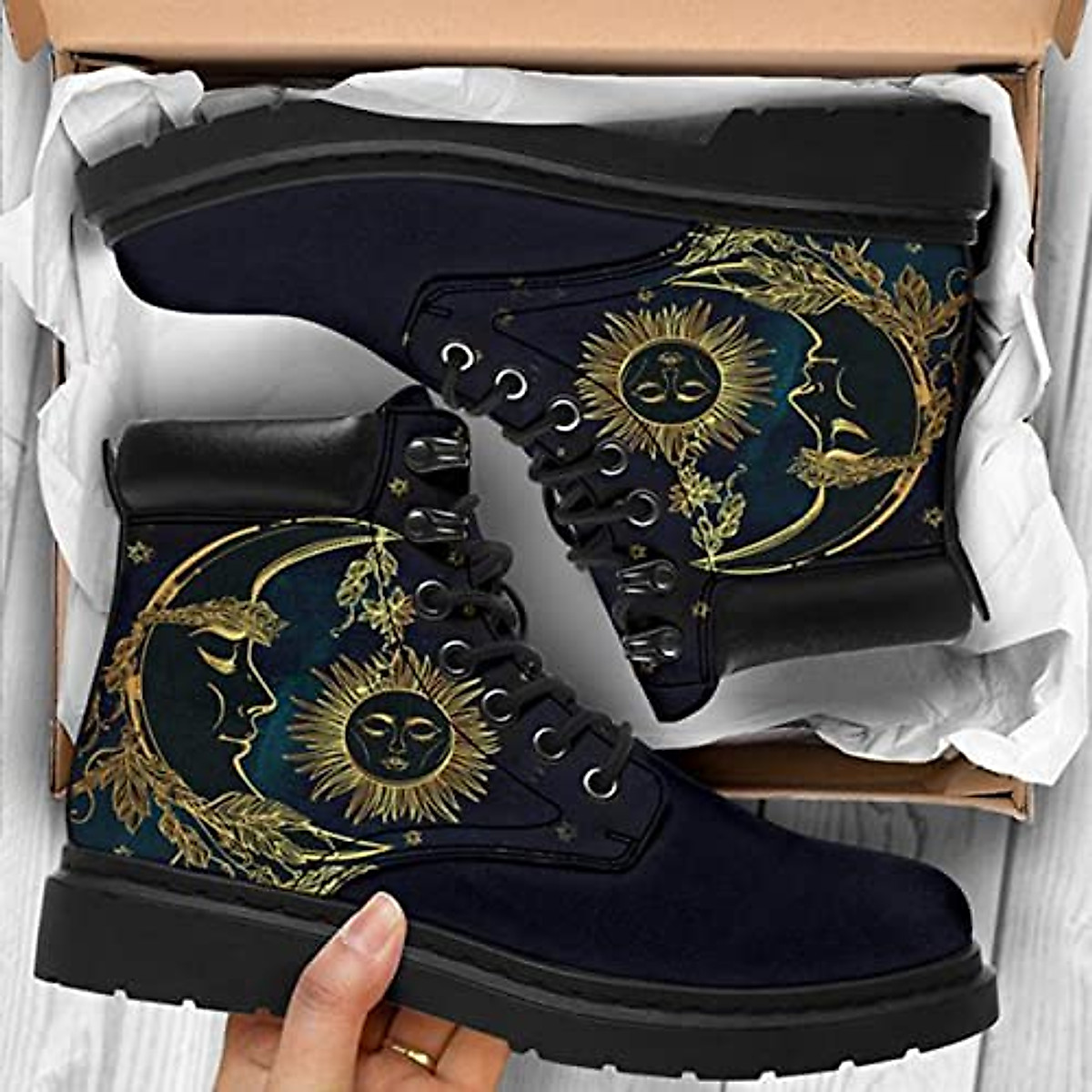 Women Ankle Boots Autumn and Winter Fashion Print Pattern Comfortable Round Toe Square Heel Lugs Woman