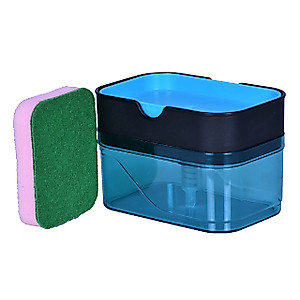 KBS Liquid Soap Dispenser for Kitchen Sink, Dish Foam Pump with Sponge Holder, Kitchen Dishwashing Accessories Countertop (Blue)