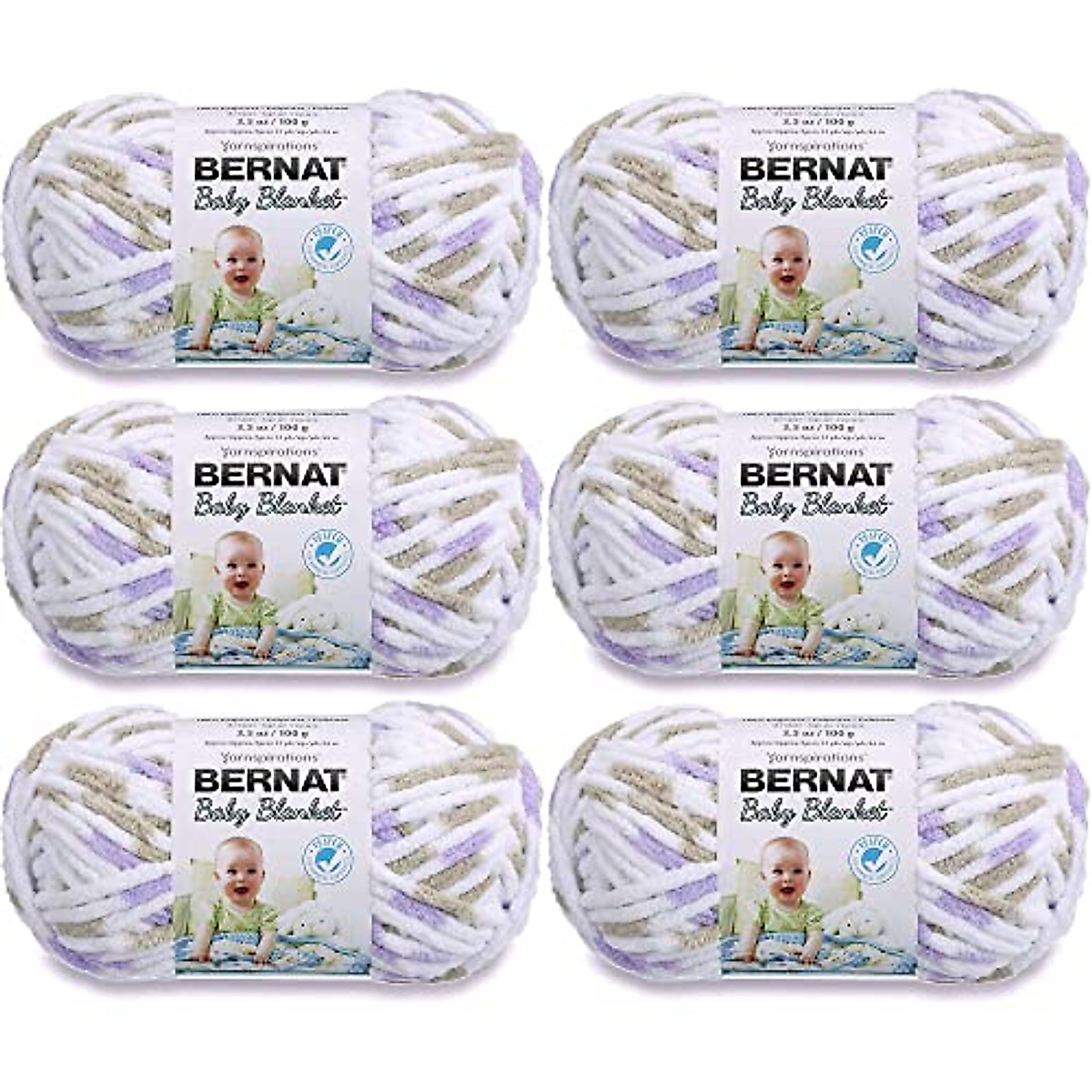 Bernat Baby Blanket Yarn-6/Pk-Little, 6/Pk, Little Lilac Dove Print 6 Pack
