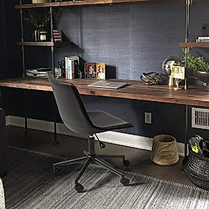 Furmax Mid Back Task Chair PU Leather Adjustable Swivel Office Chair Bucket Seat Armless Computer Chair Modern Low Back Desk Conference Chair (Black)