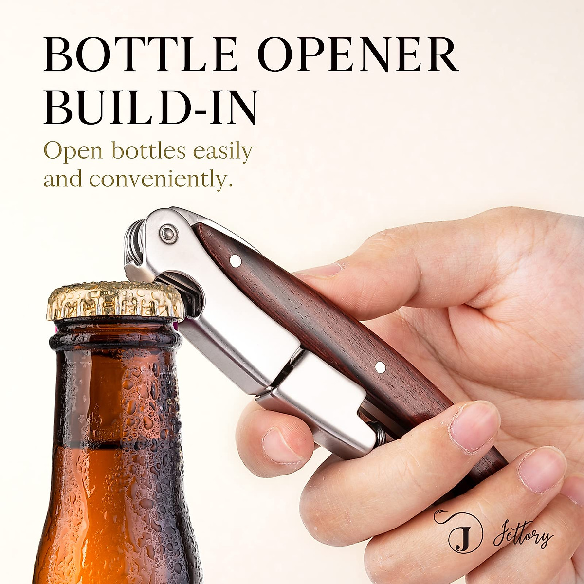 Jettory Wine Opener, Premium Waiters Corkscrew with Foil Cutter, Beer Opener & Dual Hinge for Wine Bottle, Stainless Steel Wine Key for Servers Waiters and Home Use
