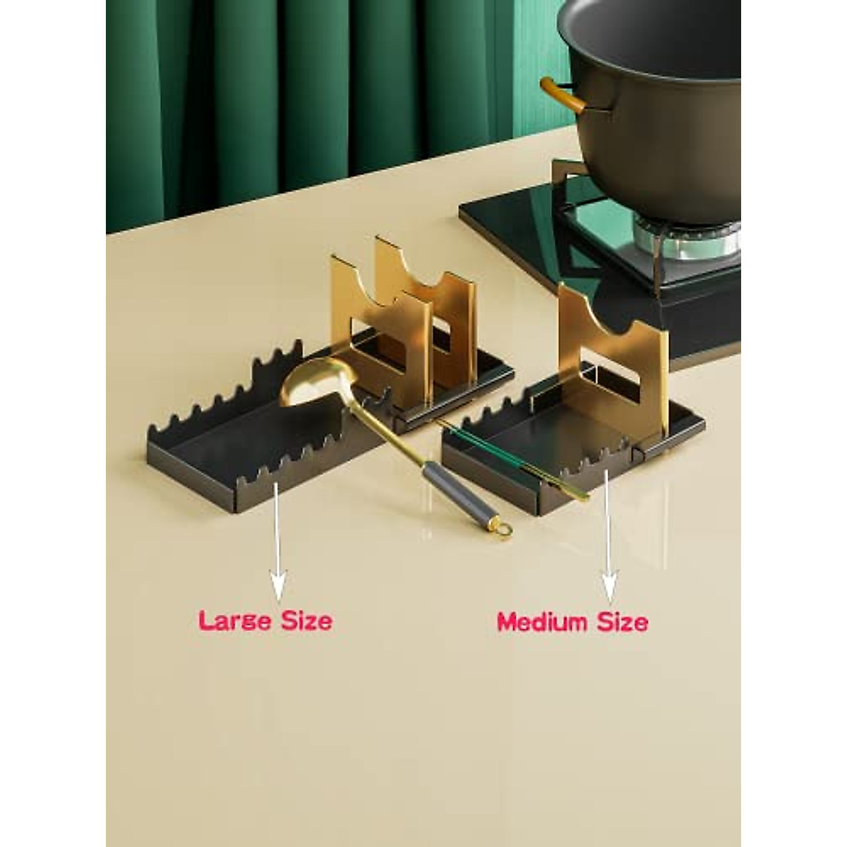 Dr.DJ Spoon Rest Pot Lids Holder, Pot Pan Lid Organizer Stand Heavy Duty, Cutting Board Rack Chopping Board Organizer Stand Spoon Rest w Drip Tray Kitchen Countertop, Stainless (Black)