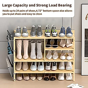 CozyBath Bamboo Shoe Rack, 4 Tiers Shoe Organizer for Closet, Sturdy Boots Shoes Storage for 20-24 Pairs, FreeStanding Shoe Shelf with Removable Pocket for Entryway Bedroom Front Door