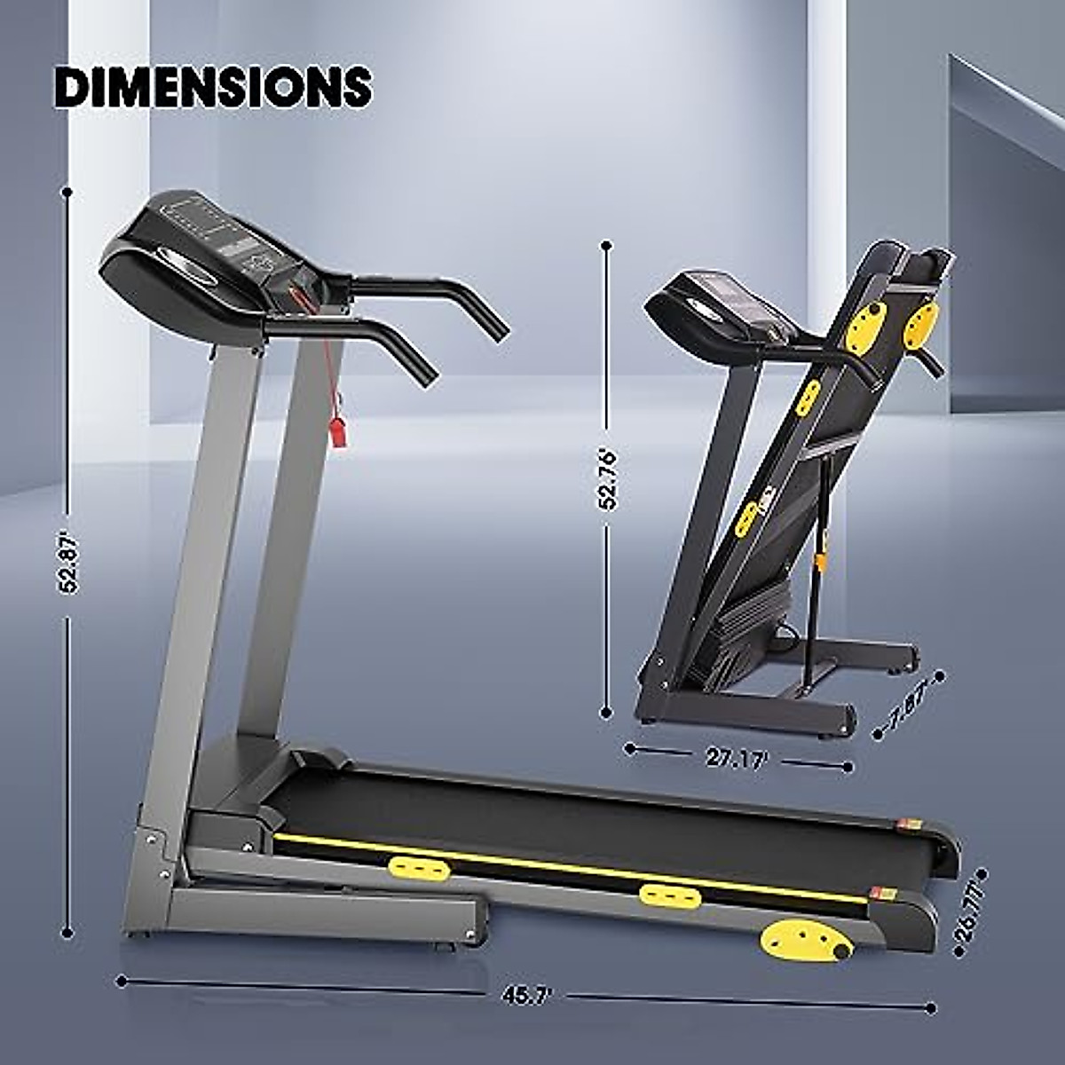 Treadmill with 3-Level Manual Incline for Home Use 17'' Wide Folding Electric Running Machine 2.5HP/8.5MPH with 15 Preset Programs Running Machine Large LCD Display