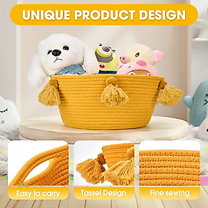 Sarmyarc Cotton Rope Basket Boho Woven Basket Cute Round Closet Storage Bins Organizer with Macrame Tassel for Baby Toys Diaper Dog’s Toys Storage Organizer Nursery Decor (ginger)