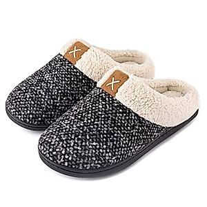 ULTRAIDEAS Women's Indoor Bedroom Slipper with Memory Foam, Gift for Women, Wool-Like House Shoe with Anti-Skid Rubber Sole for Ladies (7-8, Sleet)