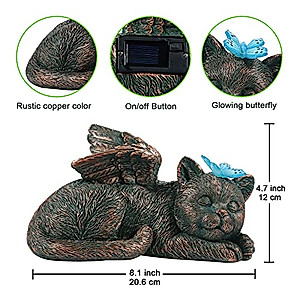 Qeeman Cat Memorial Gifts, Pet Angel Garden Solar Light Cat Memorial Stones for pet Memorial Gifts and pet Loss Gifts, Ideal Gifts for Garden