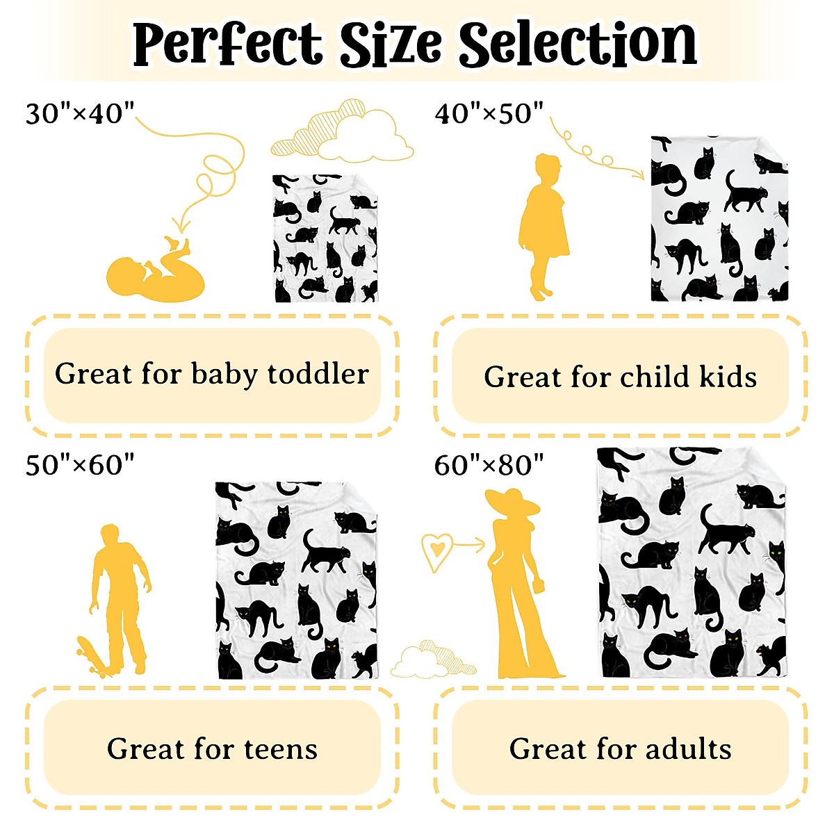 Black Cats Blanket Throw Super Soft and Cozy Blankets for Home Decoration, Couch, Bed, Sofa 50"x40" Small for Kids for All Seasons