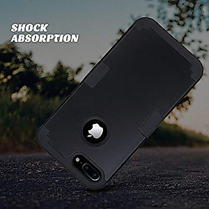 ULAK Compatible with iPhone 7 Plus Case, iPhone 8 Plus Phone Case, Heavy Duty 3in1 Hybrid Hard PC Soft Rubber Full Body Rugged Bumper Shockproof Protective Phone Case for iPhone 8 Plus/7 Plus, Black