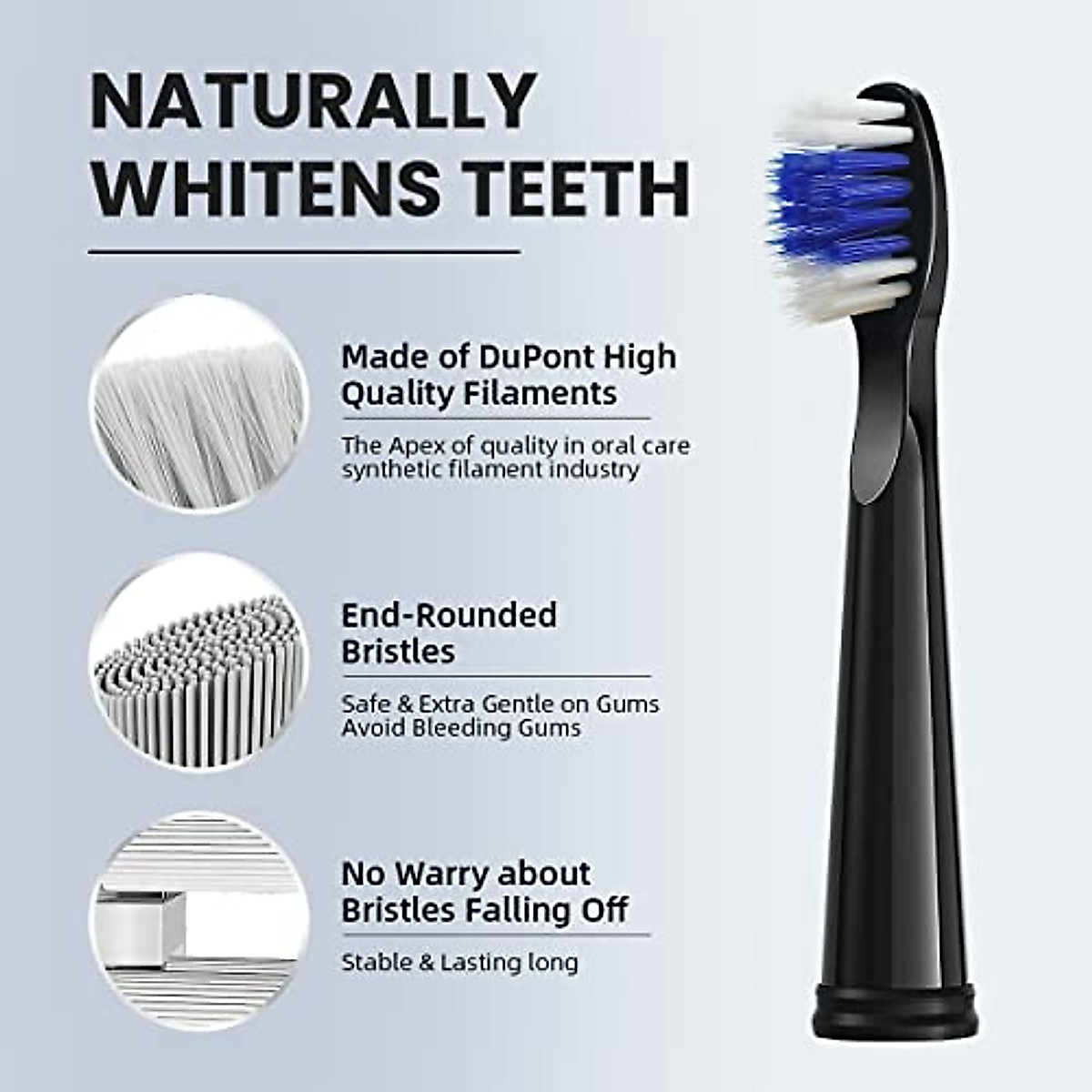 Electric Toothbrush Replacement Heads Compatible with Fairywill Electric Toothbrush FW-507/508/515/551/917/959/2011/D1/D3/D7/D8 Soft Toothbrush Heads Black 5 Pack