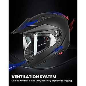 ILM Motorcycle Full Face Modular ATV Helmet Three in One Snowmobile Casco with Pinlock Anti Fog Visor for Men Women DOT Model-909F(Matte Black XXL)