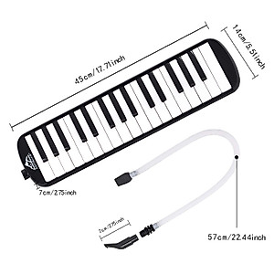 EASTROCK 32 Key Melodica Instrument Air Piano Keyboard Soprano Melodica with 2 Mouthpieces Tube Sets, Carrying Bag for Kids Beginners Adults Gift, Black