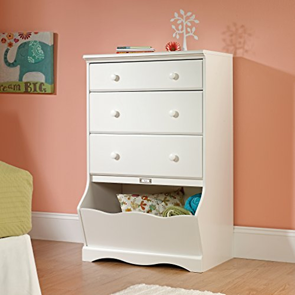 Sauder Pogo 3-Drawer Chest, L: 30.08" x W: 19.37" x H: 47.01", Soft White