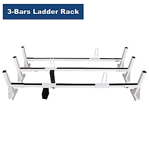 ECOTRIC Universal 750LBS Capacity 3 Bars Ladder Roof Racks 68"-75" Compatible with Ford E150 250 350 Chevy Chevrolet Express 1500 2500 3500 GMC Savana with Rain Gutters Kayak Canoe Lumber Pipe Cargo