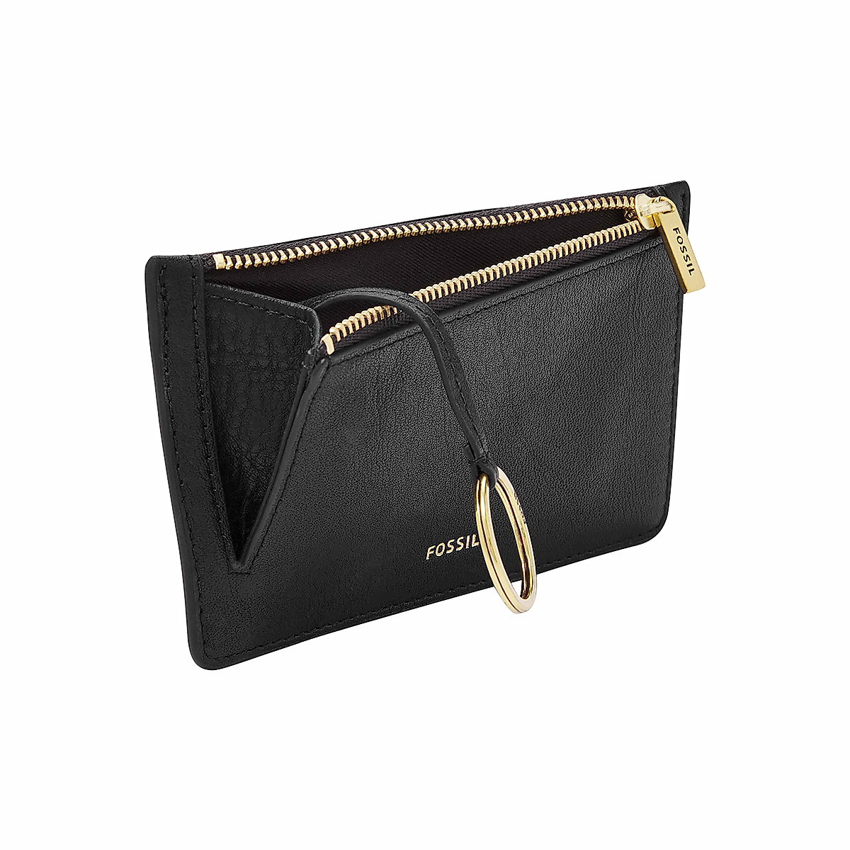 Fossil Logan Leather Zip Card Case Wallet, Black