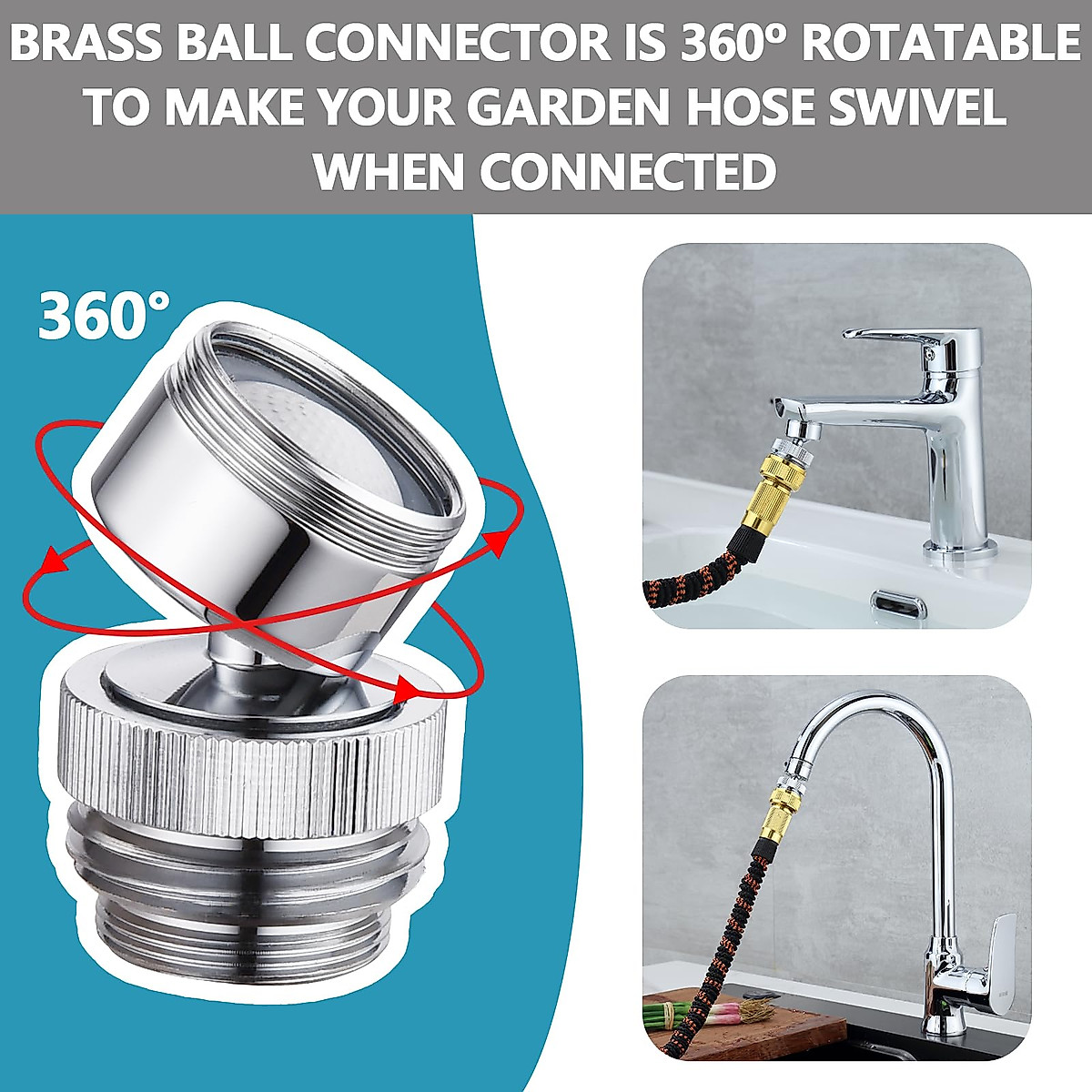 YRDL Faucet Adapter with Dual-function Aerator Kit, Sink Faucet to Garden Hose Adapter,Multi-Thread Sink Faucet Adapter for Kitchen and Bathroom，Sink to Hose Adapter，3/4" GHT Thread Chrome.